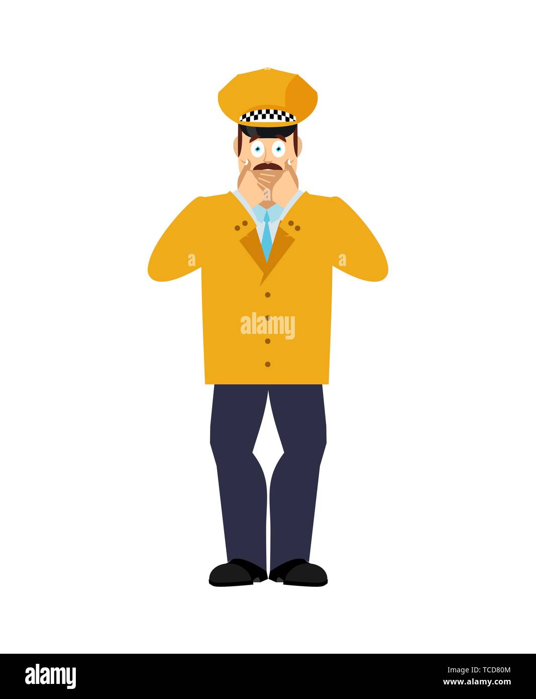 Taxi driver scared OMG. Cabbie Oh my God emotions. Cabdriver Frightened ...