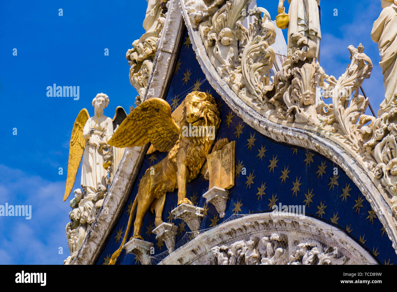 View at Lion of St Mark, symbol of imperial Venice on the Basilica San ...