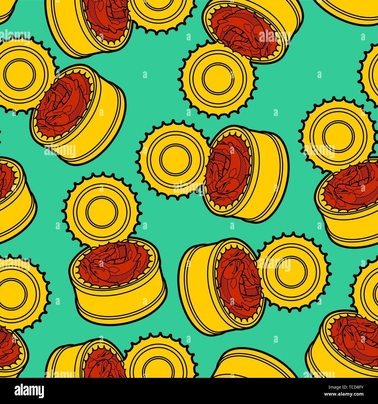 Canned fish pattern seamless. preserve piscine tinned goods background ...