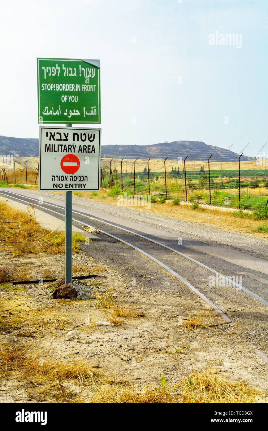 Gesher, Israel - June 04, 2019: The Jordan River valley, and border ...