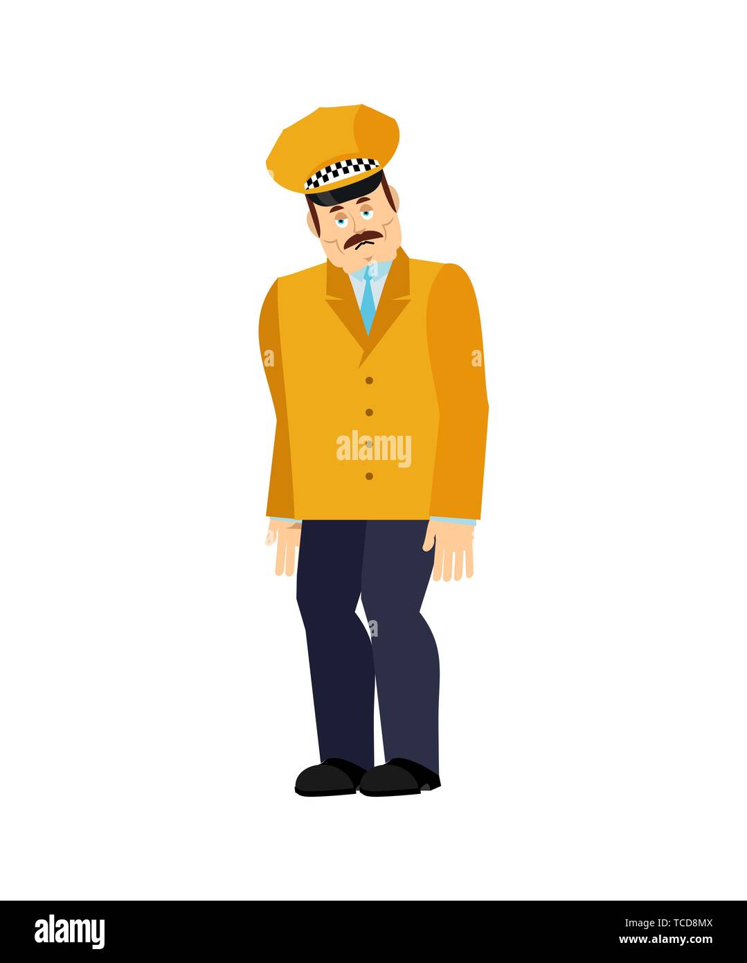 Taxi driver sad. Cabbie sorrowful. Cabdriver dull. Vector illustration ...