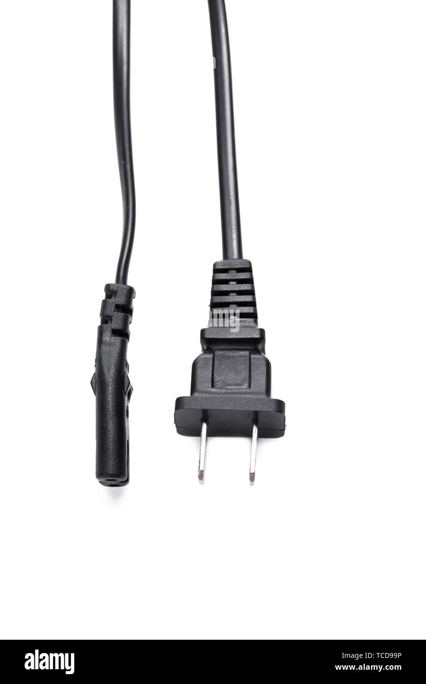 black electric plug cable isolated on white background Stock Photo - Alamy