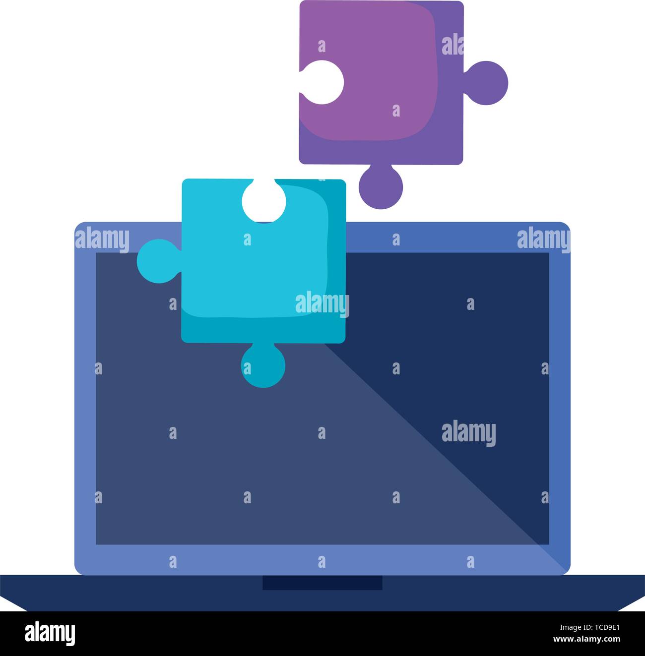 laptop with puzzle game pieces solution Stock Vector Image & Art - Alamy