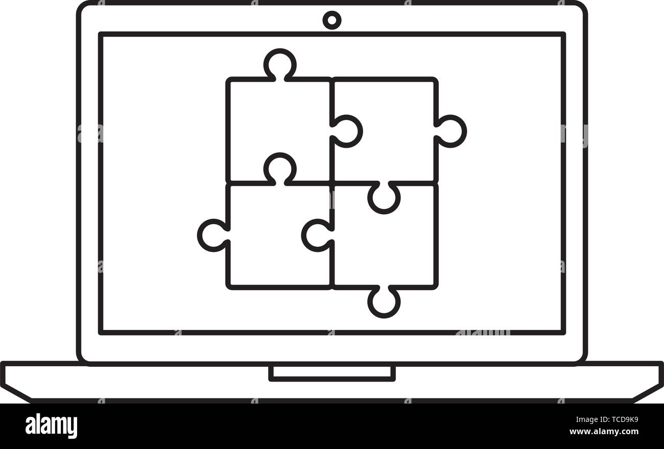 laptop with puzzle game pieces solution Stock Vector Image & Art - Alamy