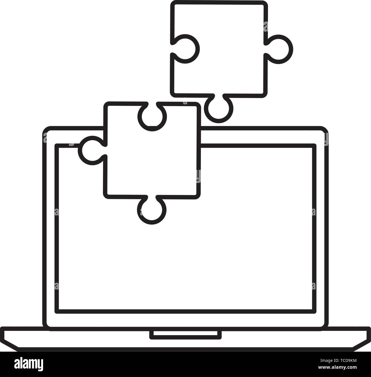 laptop with puzzle game pieces solution Stock Vector Image & Art - Alamy