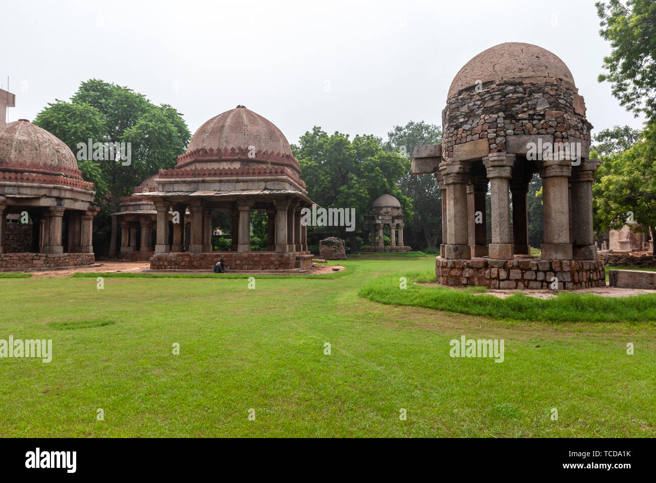 Three pavilions inside the tomb precincts with a small chhatri hi-res ...