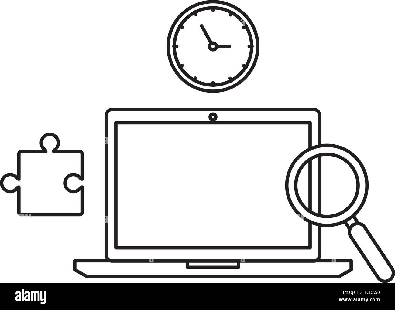 laptop with time clock and business icons Stock Vector Image & Art - Alamy