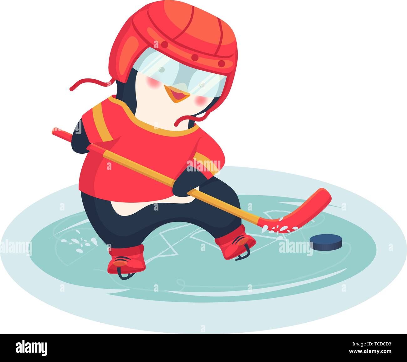 Childrens sports concept. Penguin play ice hockey in the winter. Kids ...