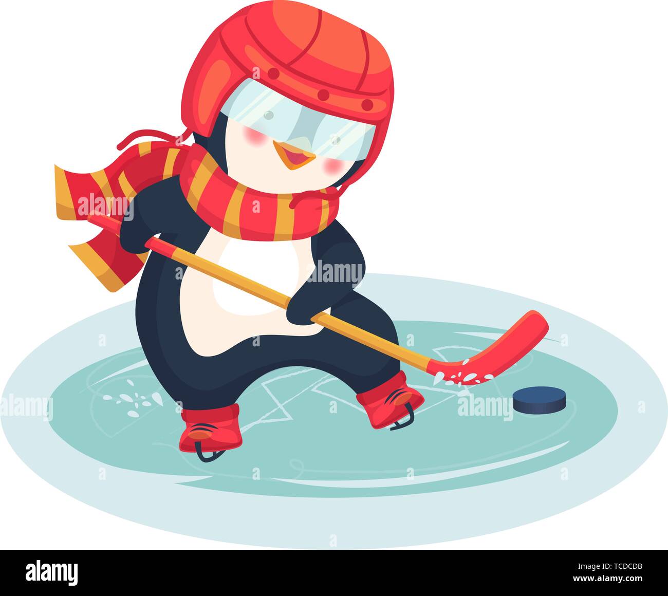 Childrens sports concept. Penguin play ice hockey in the winter. Kids ...