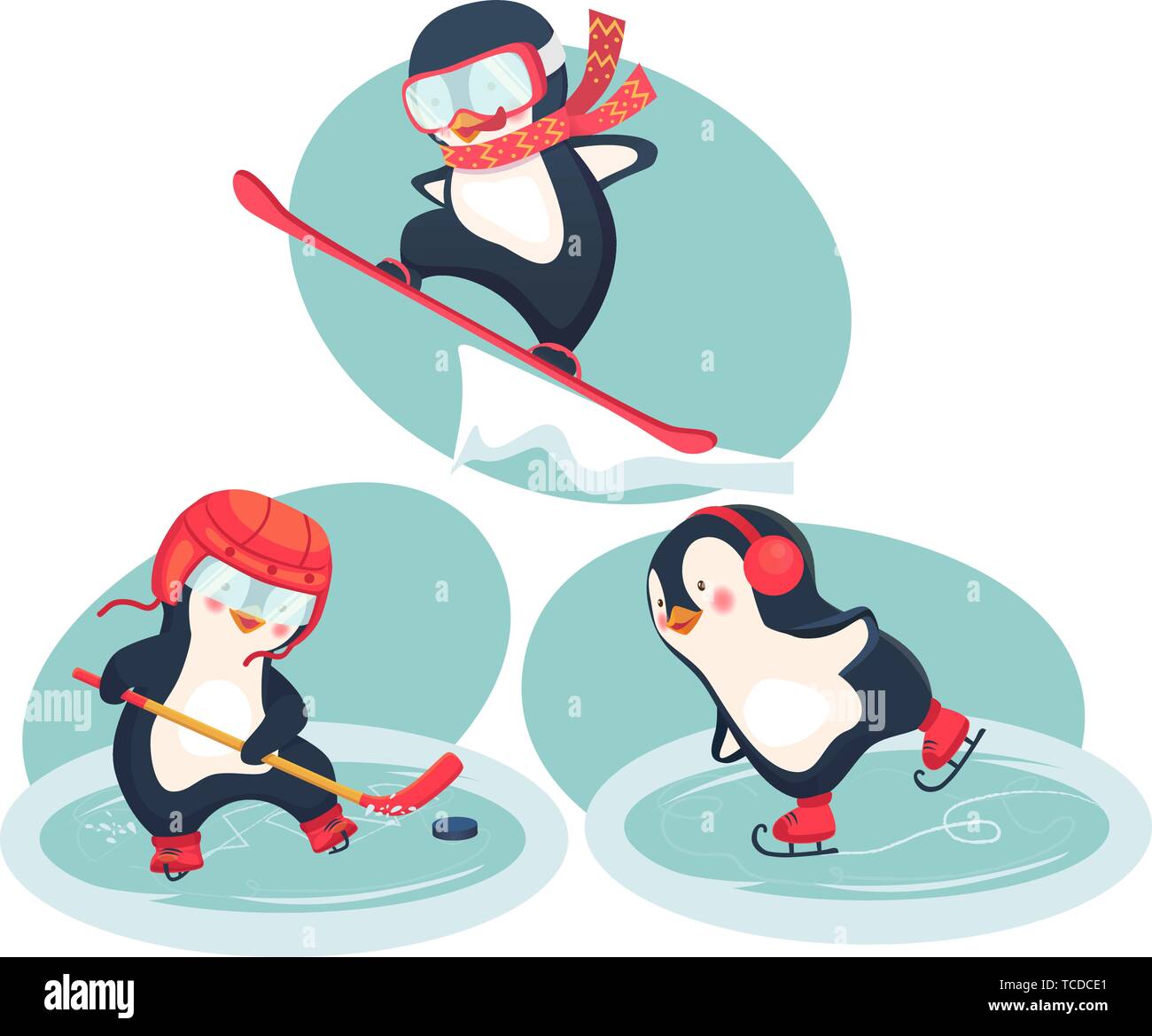Winter sports. Childrens sports concept. Active penguins in winter ...