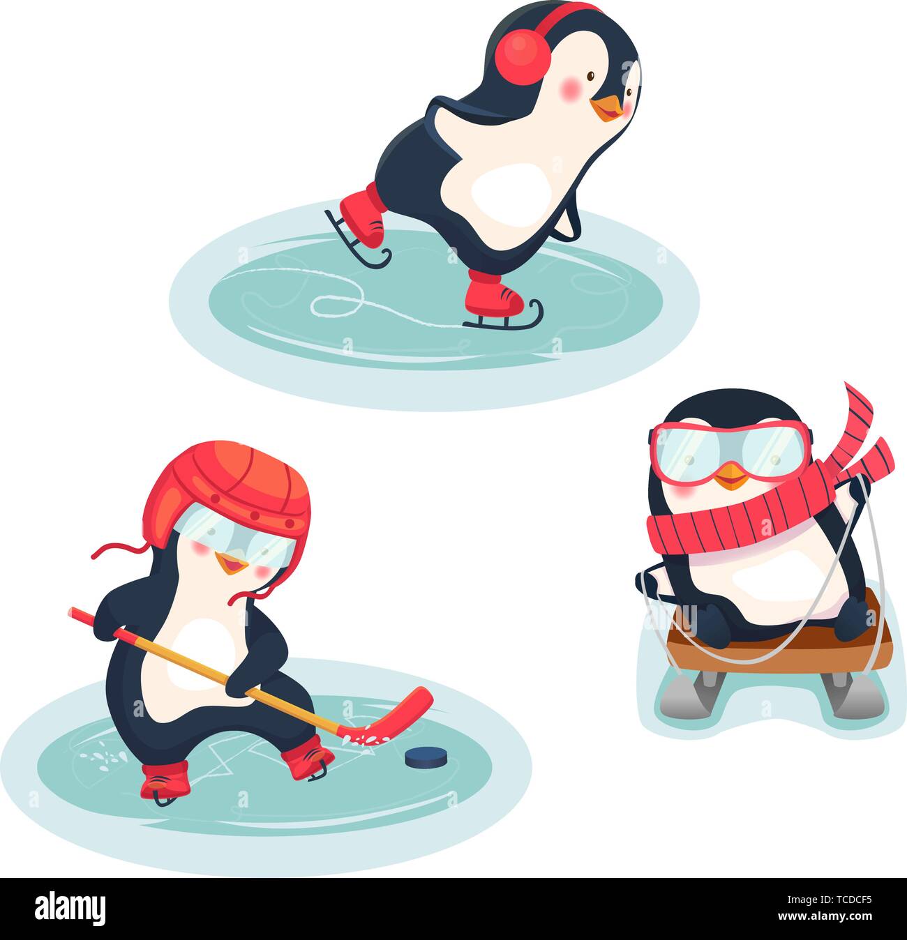 Winter sports. Childrens sports concept. Active penguins in winter ...