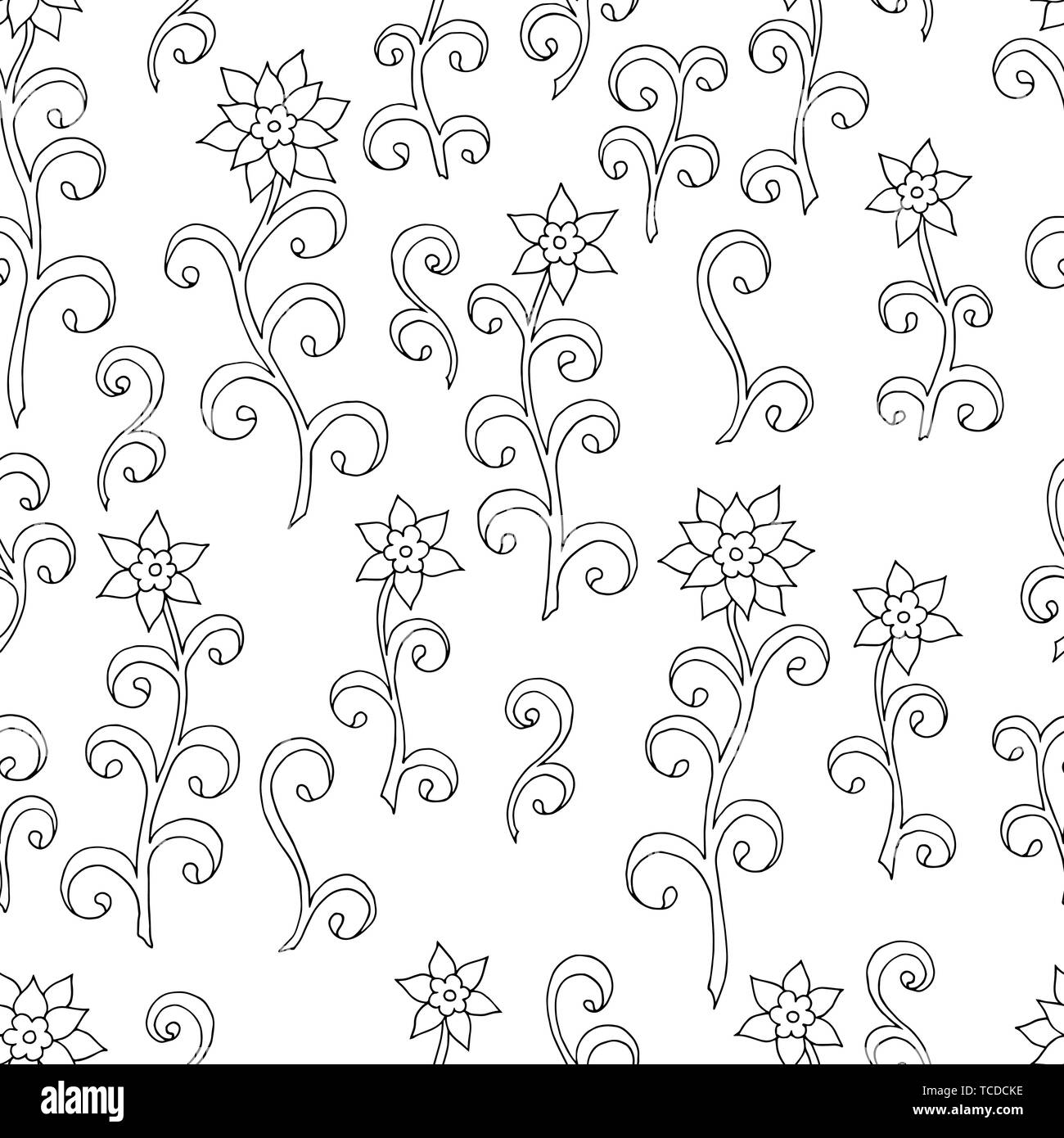Abstract seamless pattern of doodle flowers, coloring page for kids and ...