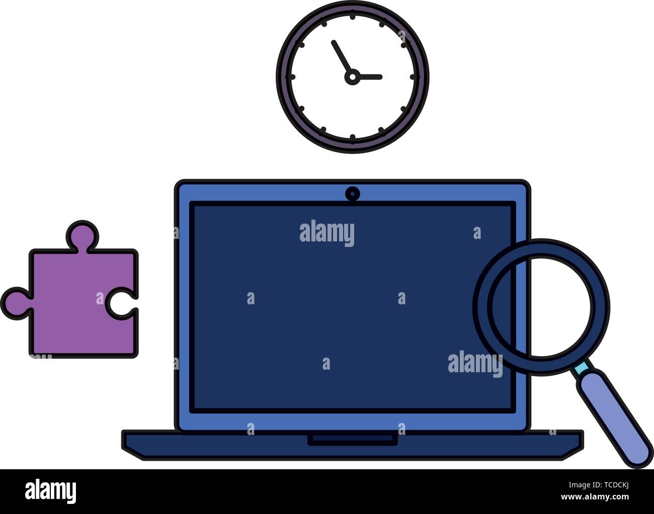 laptop with time clock and business icons Stock Vector Image & Art - Alamy