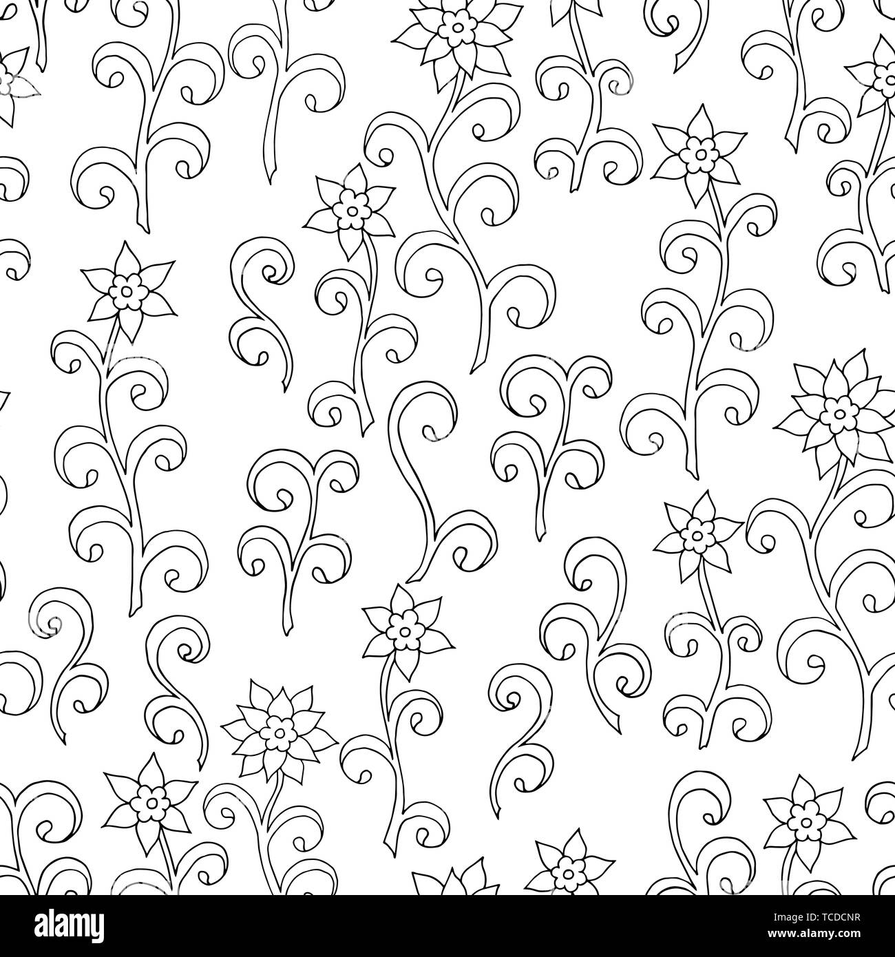 Abstract seamless pattern of doodle flowers, coloring page for kids and ...