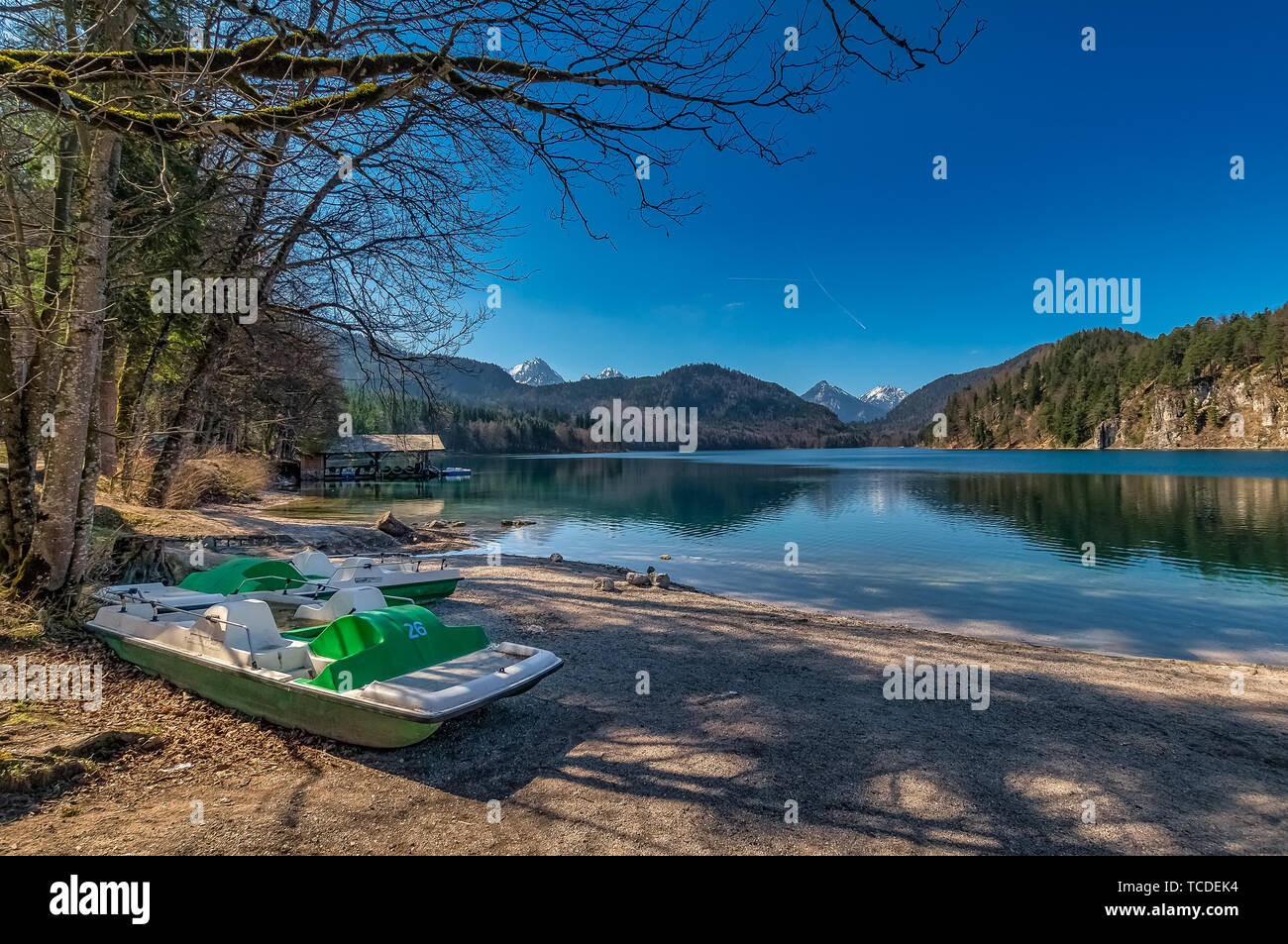 Beautiful location: Boat at a idyllic lake Stock Photo - Alamy
