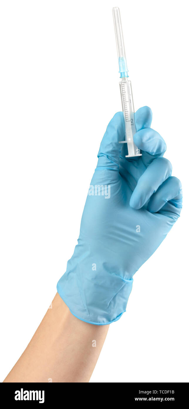 Syringe in hand isolated on white Stock Photo - Alamy