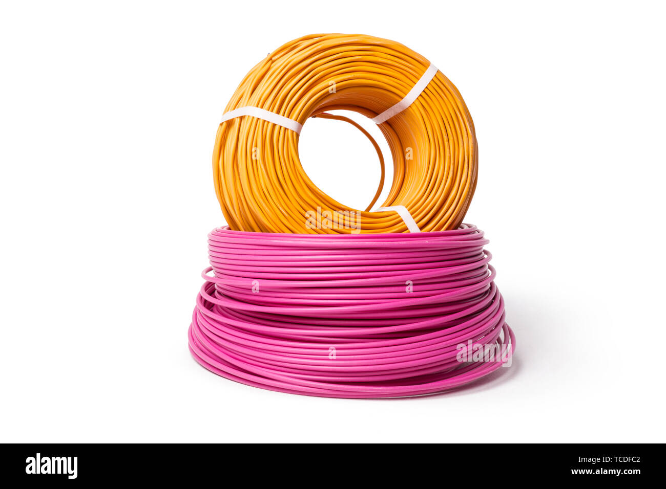 Electrical cable, energy and technology equipment isolated on white ...