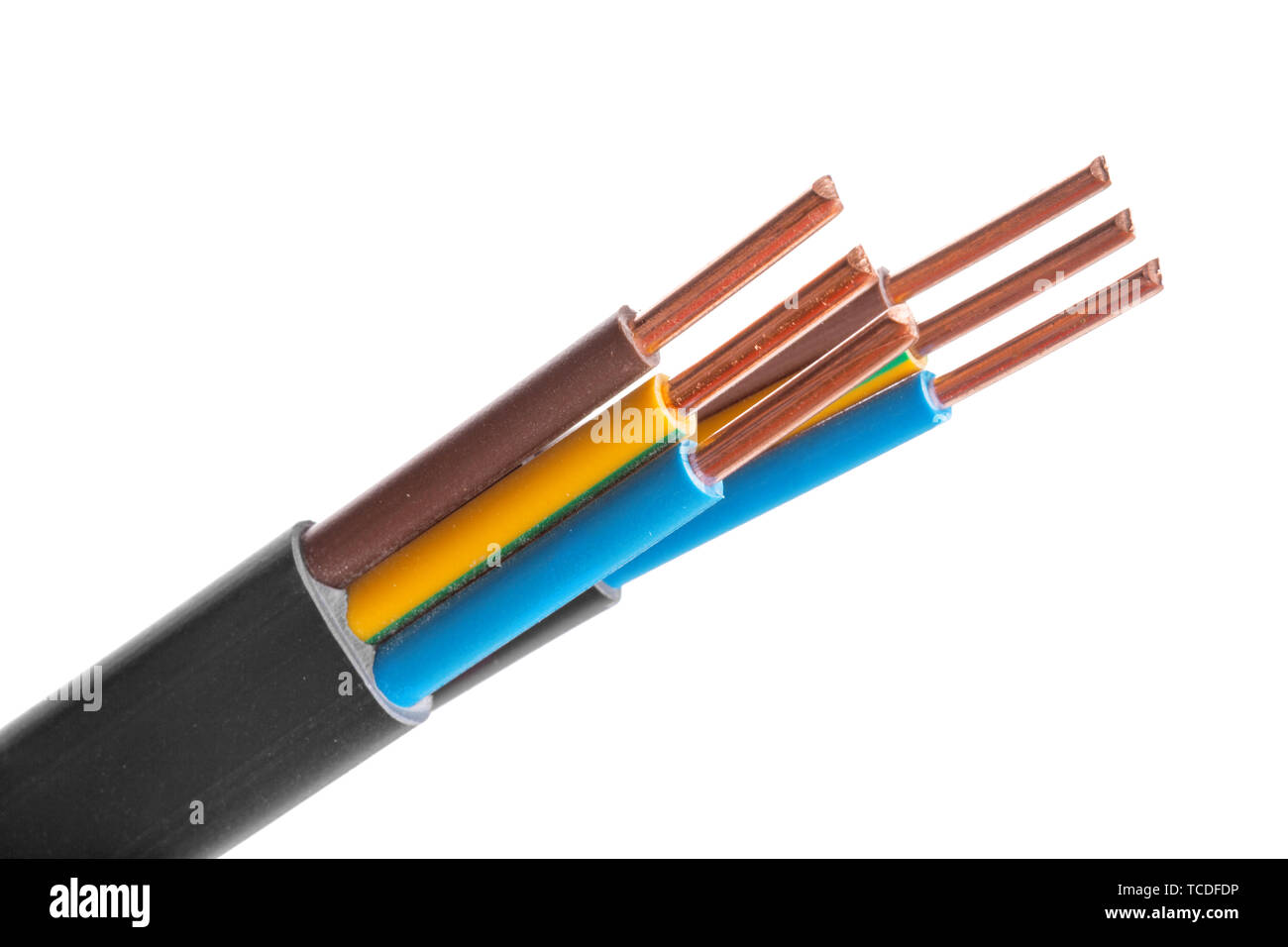 Electric screened cable with many wires isolated on white Stock Photo ...