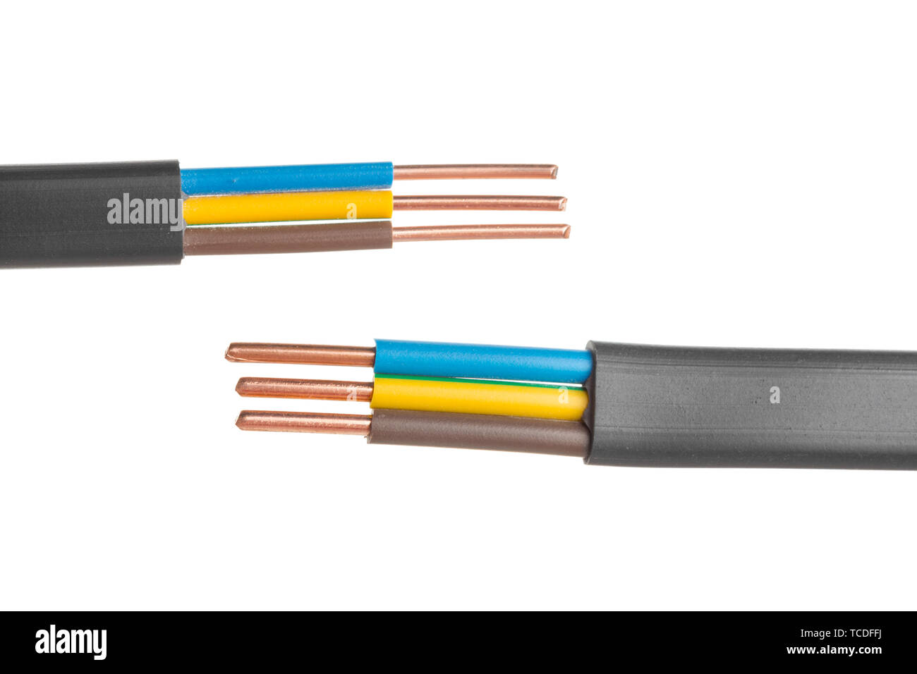 Electric screened cable with many wires isolated on white Stock Photo ...