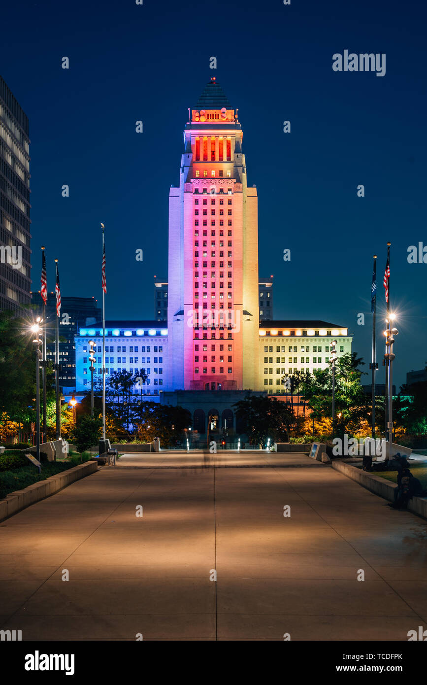 City Hall at night, in downtown Los Angeles, California Stock Photo - Alamy