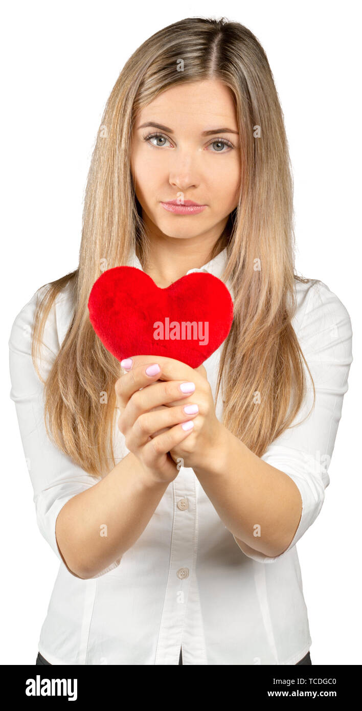 Woman holding red heart Stock Photo - Alamy