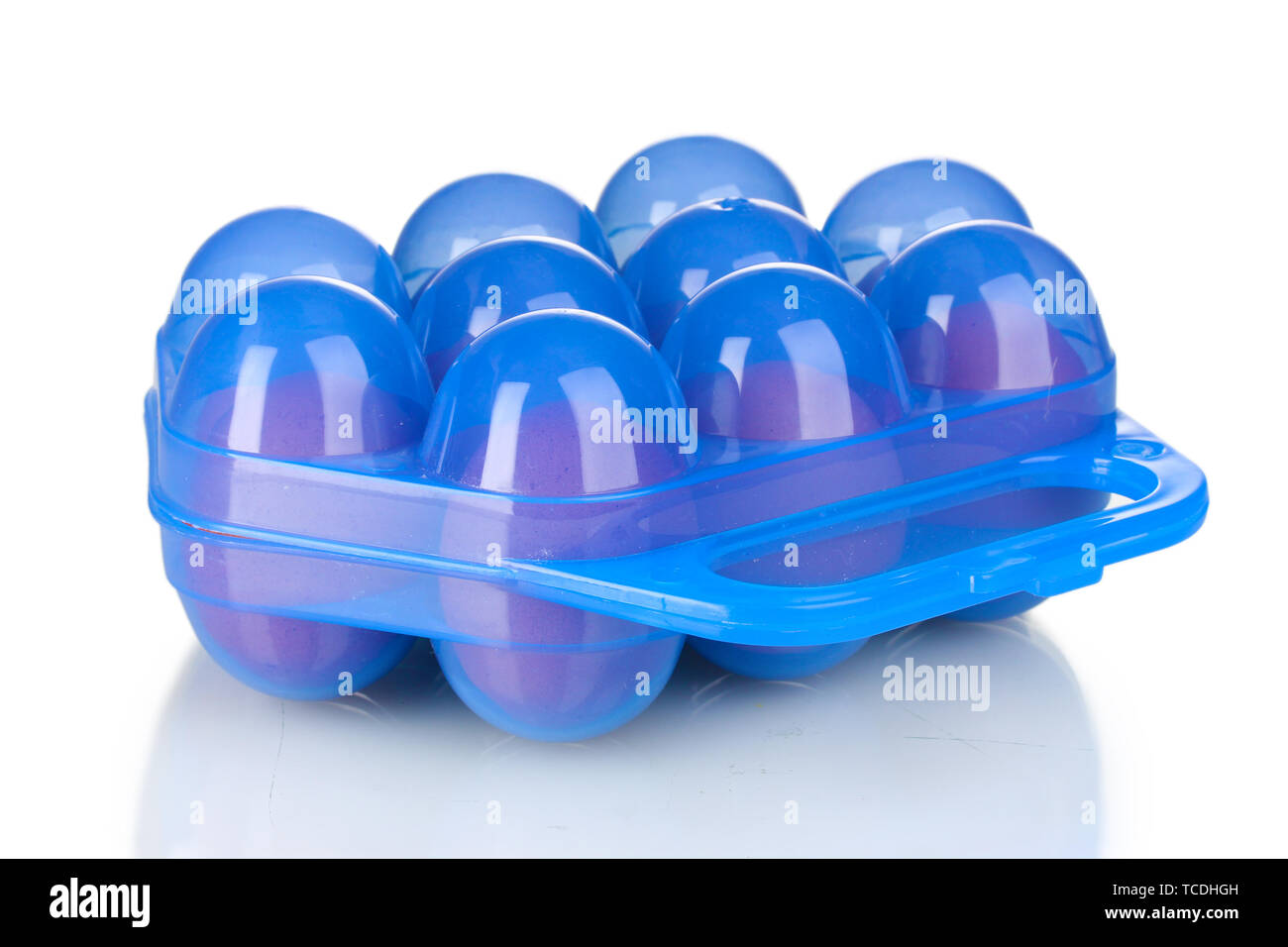Eggs in blue plastic box isolated on white Stock Photo - Alamy