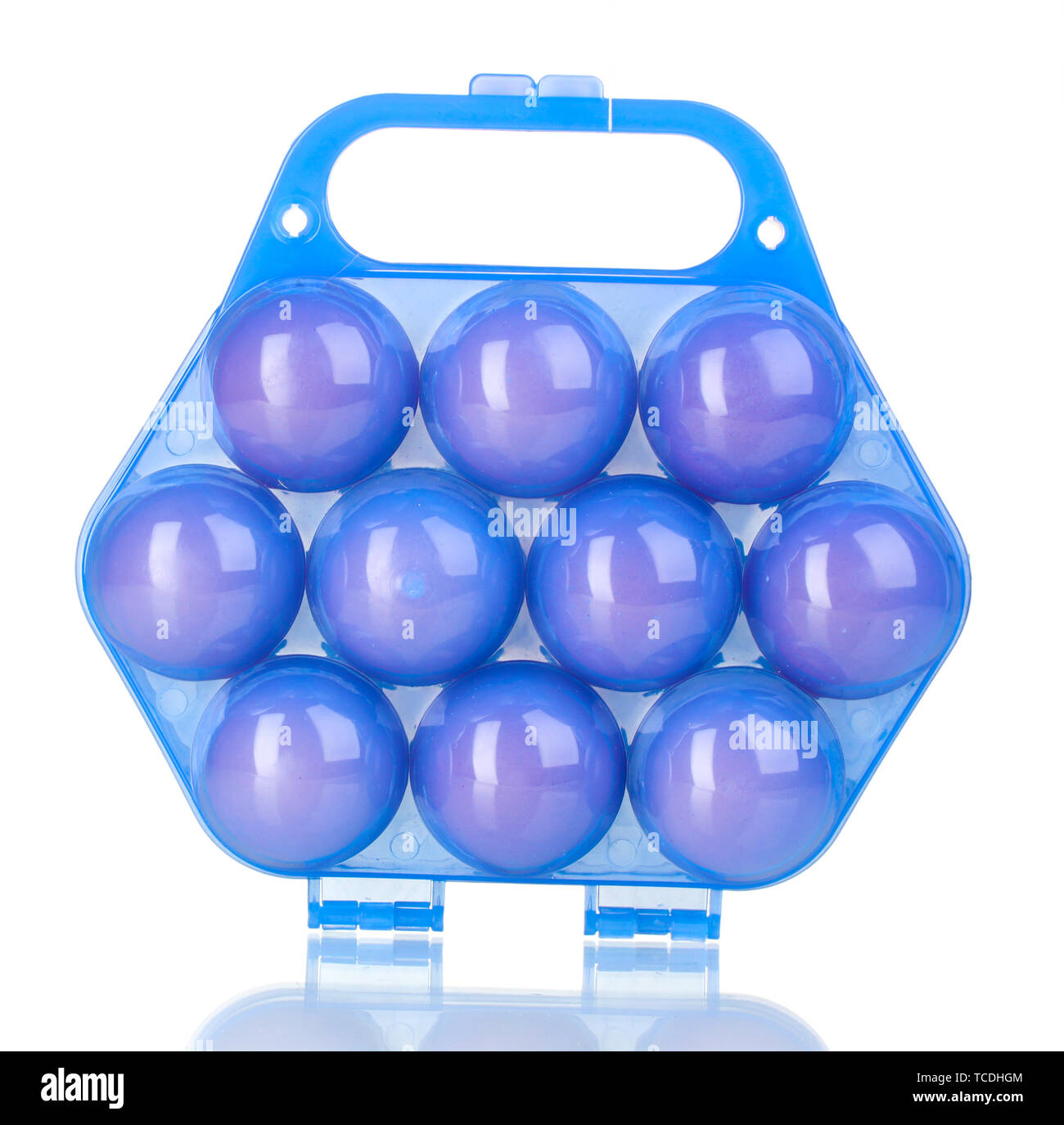 Eggs in blue plastic box isolated on white Stock Photo - Alamy