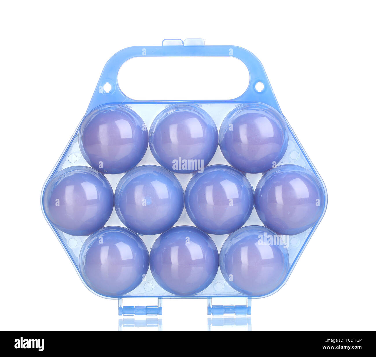 Eggs in blue plastic box isolated on white Stock Photo - Alamy