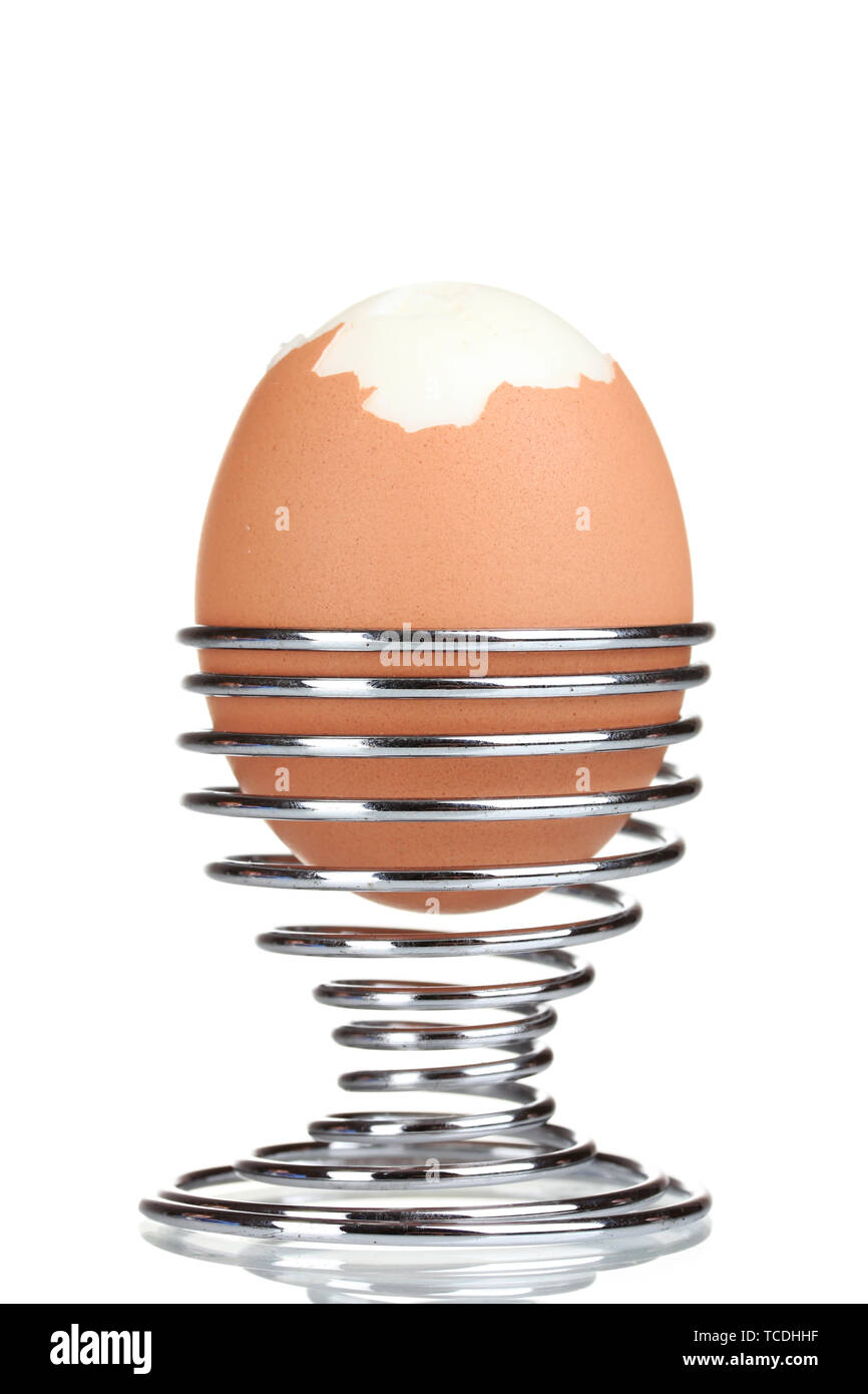 boiled egg in metal stand isolated on white Stock Photo - Alamy
