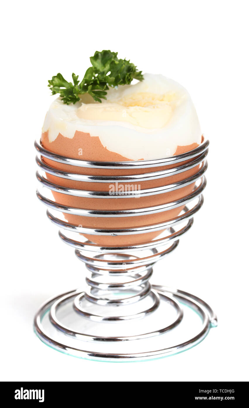 boiled egg in metal stand and parsley isolated on white Stock Photo - Alamy