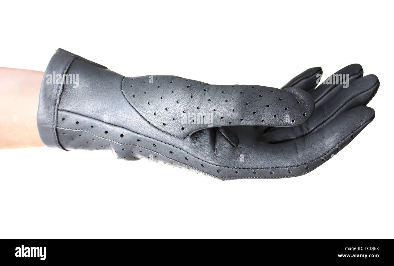 women hand in gray leather glove isolated on white Stock Photo - Alamy