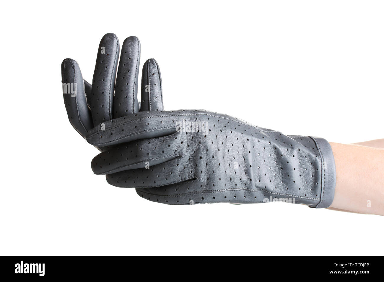 women's hands in gray leather gloves isolated on white Stock Photo - Alamy