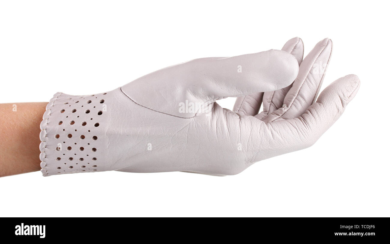 women hand in gray leather glove isolated on white Stock Photo - Alamy