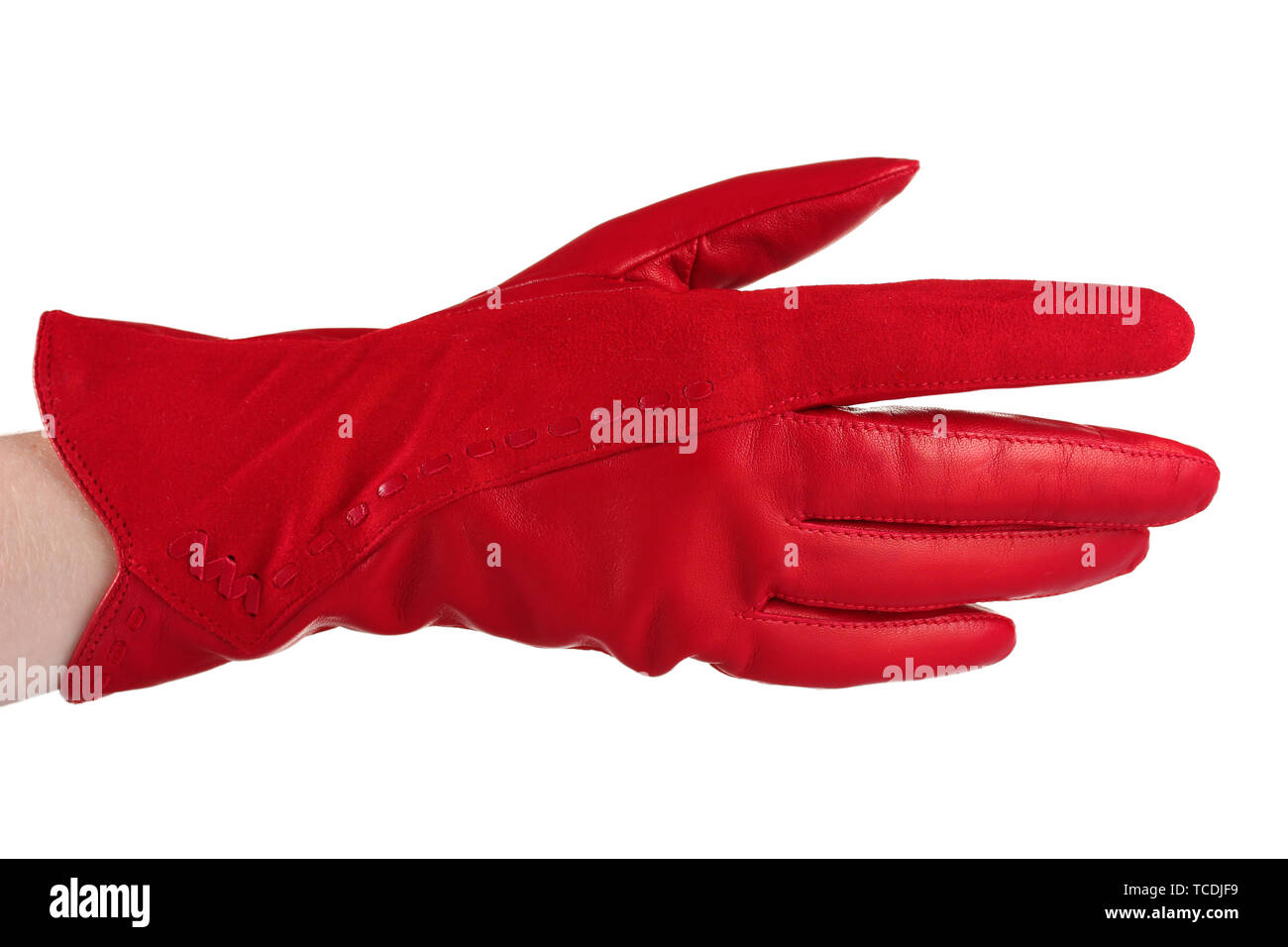 women hand in red leather glove isolated on white Stock Photo - Alamy