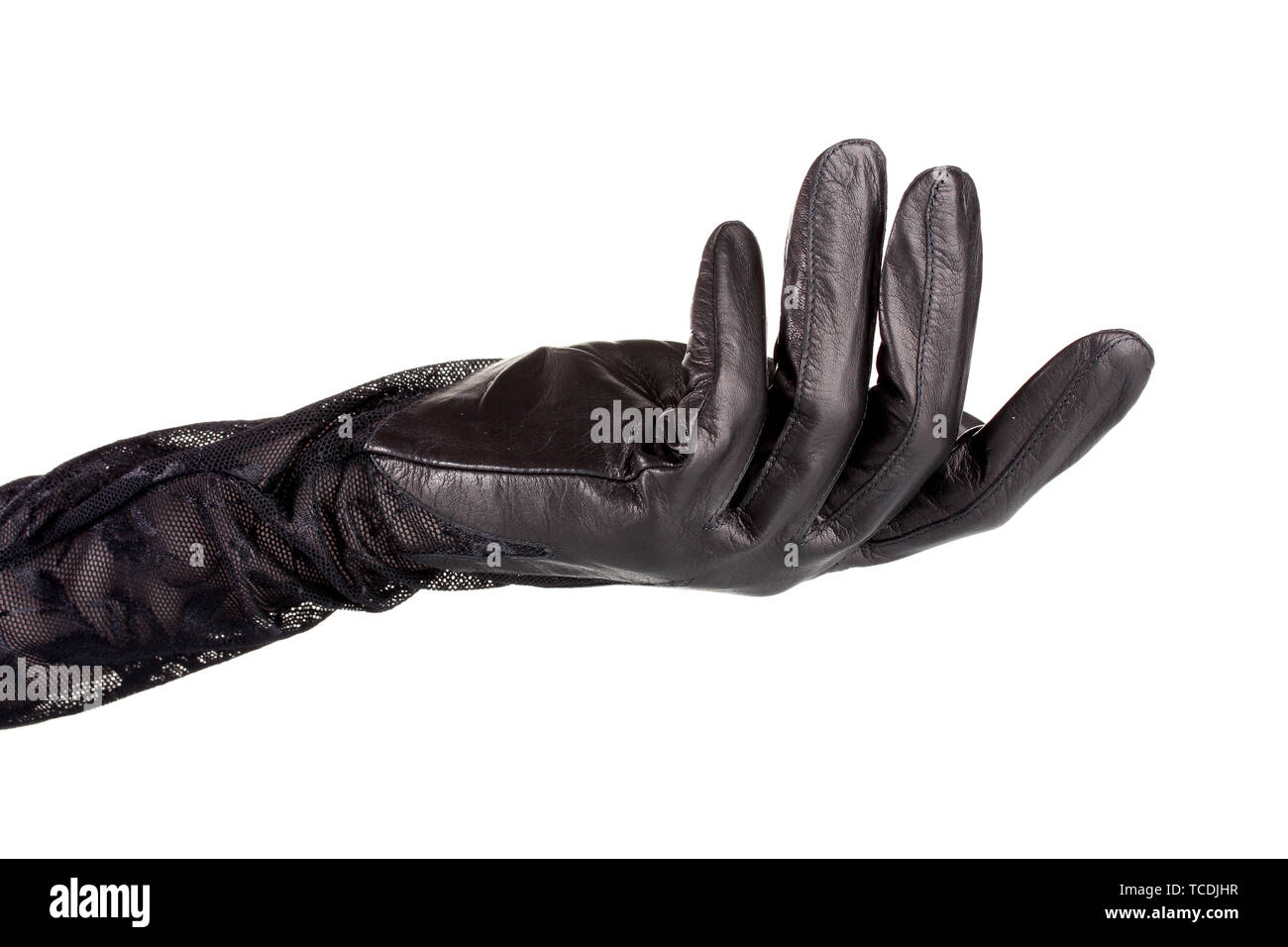 women hand in black leather glove isolated on white Stock Photo - Alamy