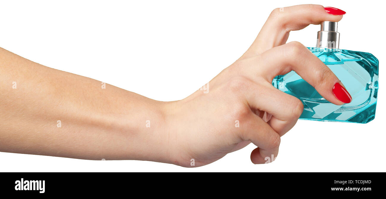 woman hand holding perfume bottle Stock Photo - Alamy