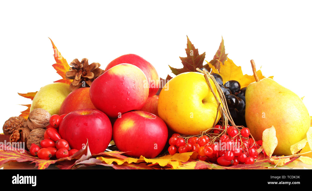 beautiful autumn harvest and leaves isolated on white Stock Photo - Alamy