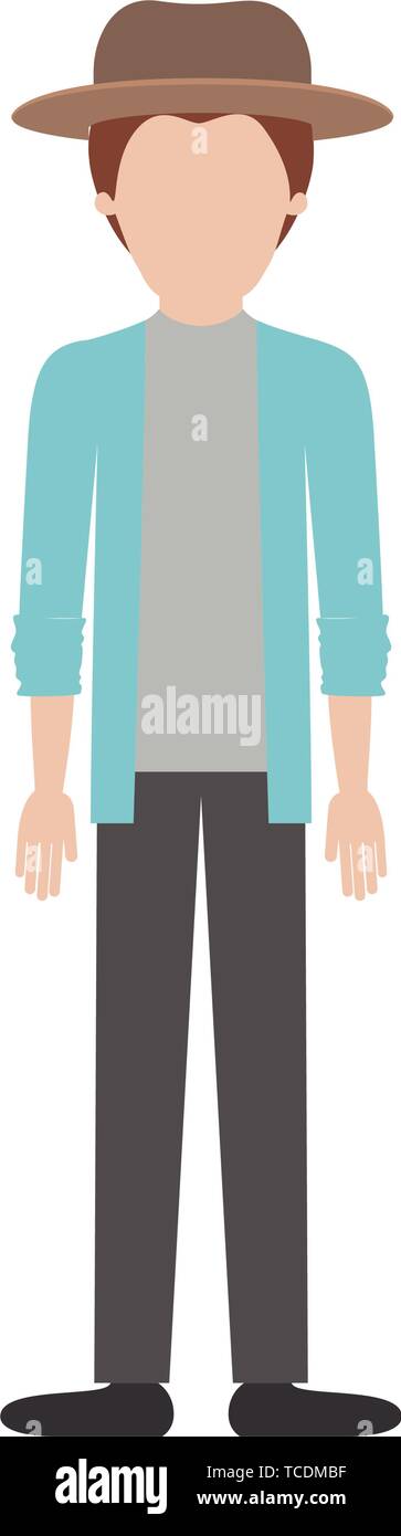 faceless man with hat and jacket and pants and shoes with short hair in ...