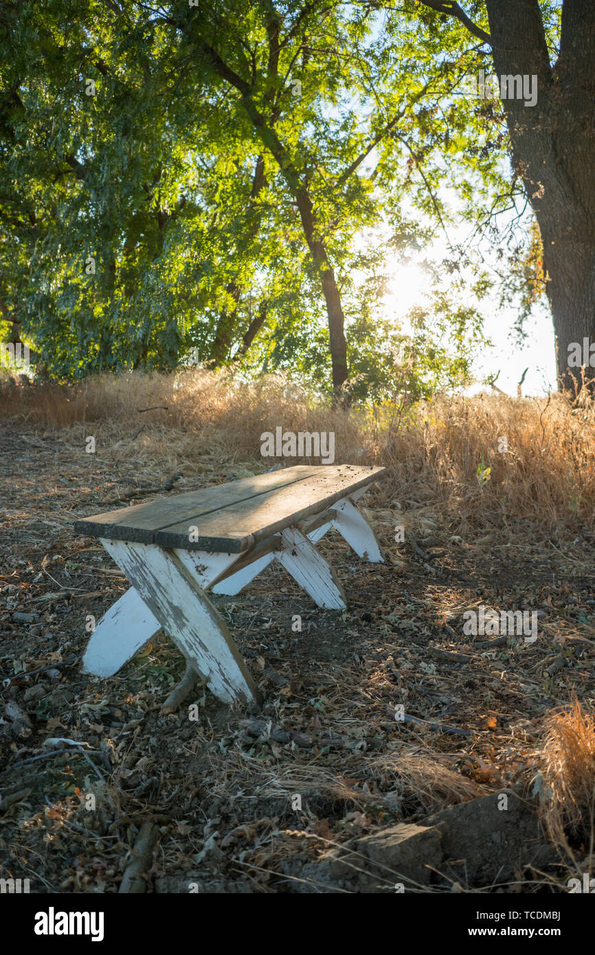 Old wood picnic bench outdoors Stock Photo - Alamy