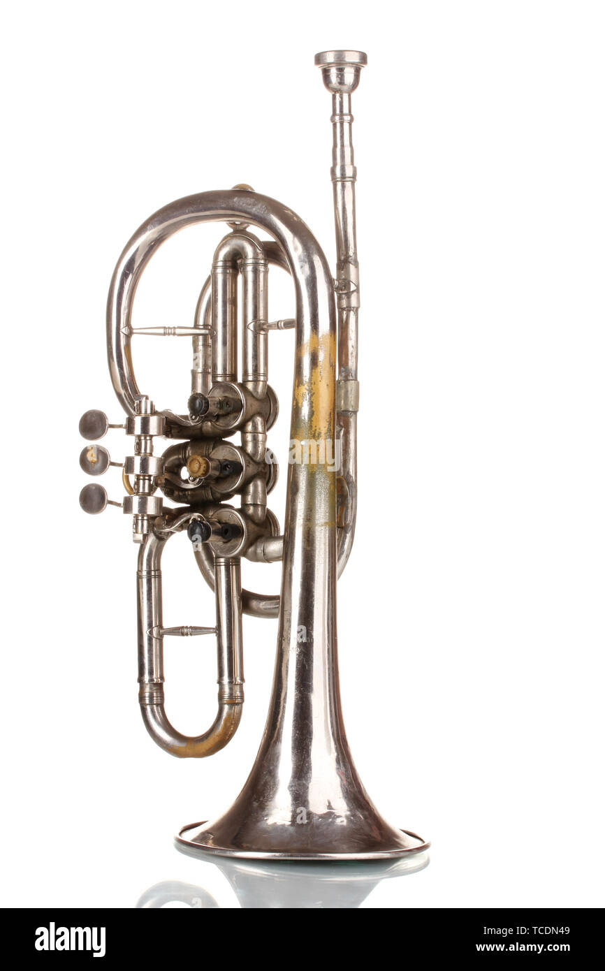 old trumpet isolated on white Stock Photo - Alamy