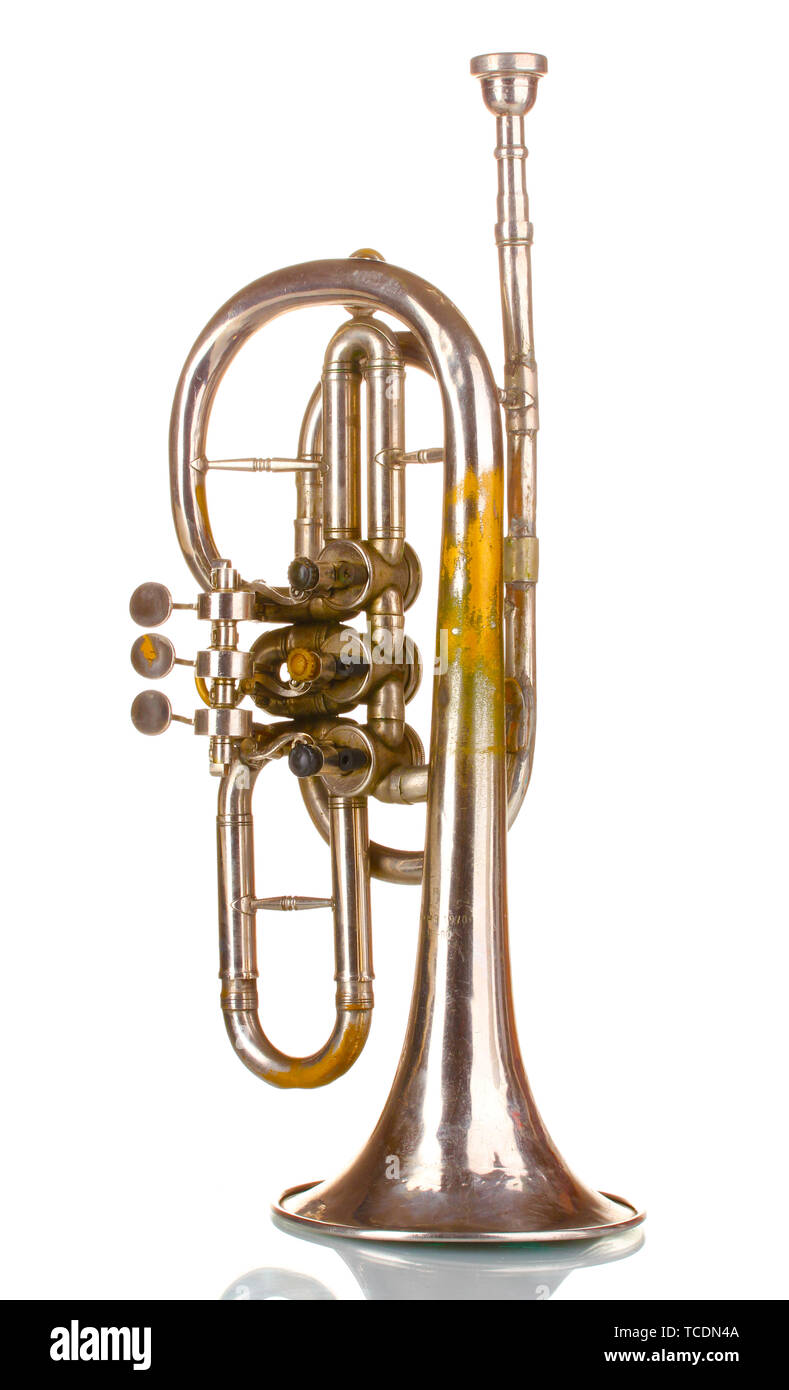 old trumpet isolated on white Stock Photo - Alamy