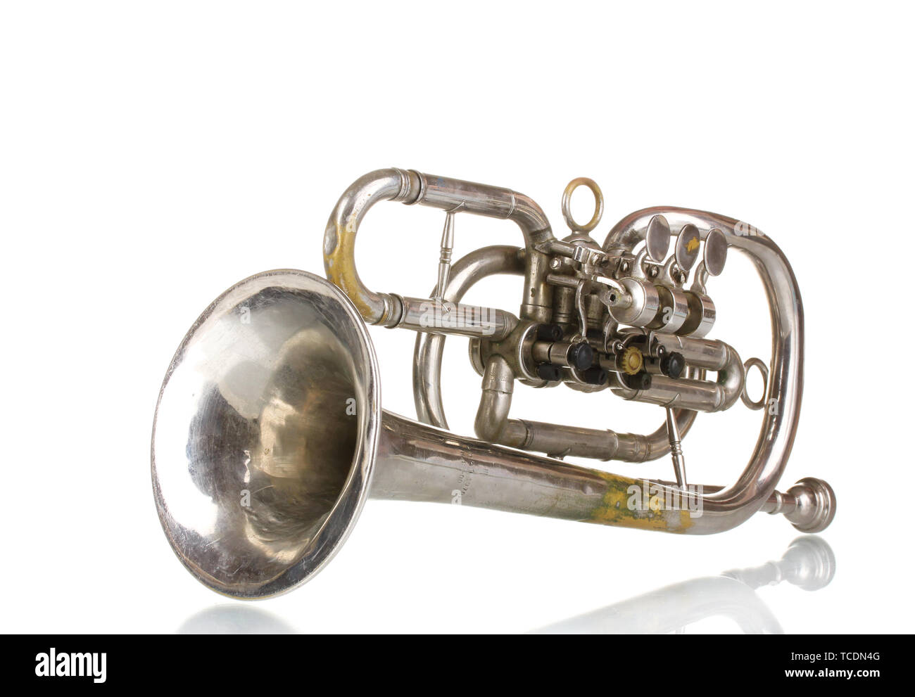 old trumpet isolated on white Stock Photo - Alamy