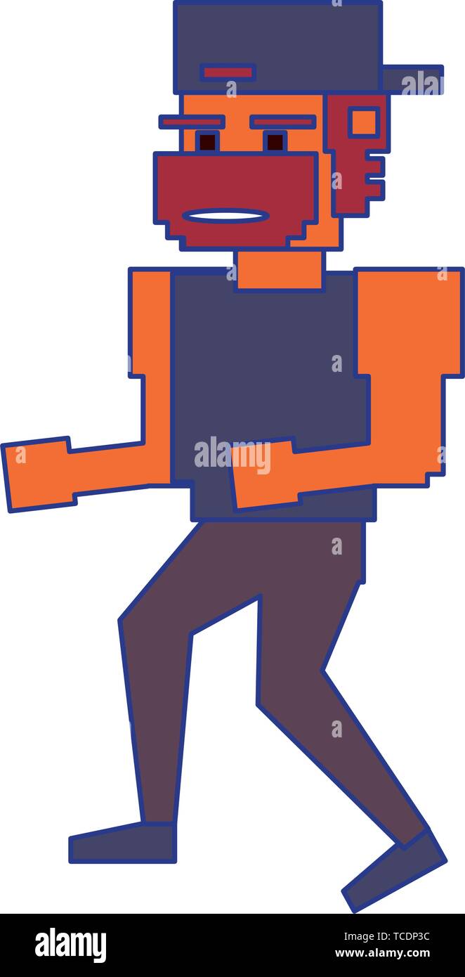 Retro videogame gangster pixelated cartoon blue lines Stock Vector ...