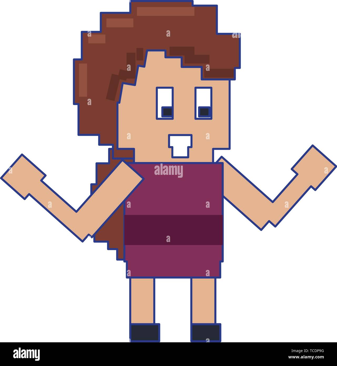 Retro videogame girl character pixelated cartoon blue lines Stock ...