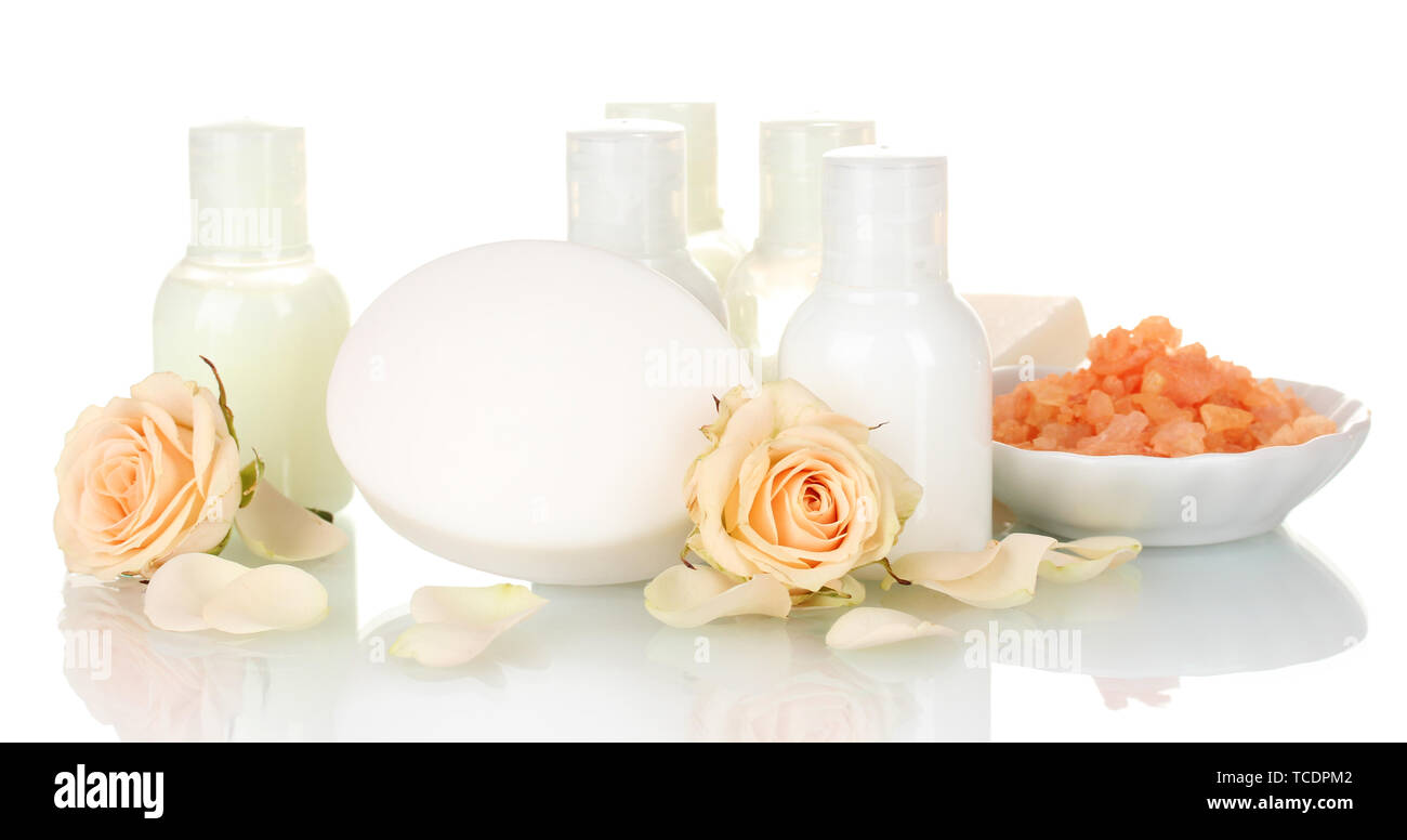 Hotel amenities kit on white background Stock Photo - Alamy