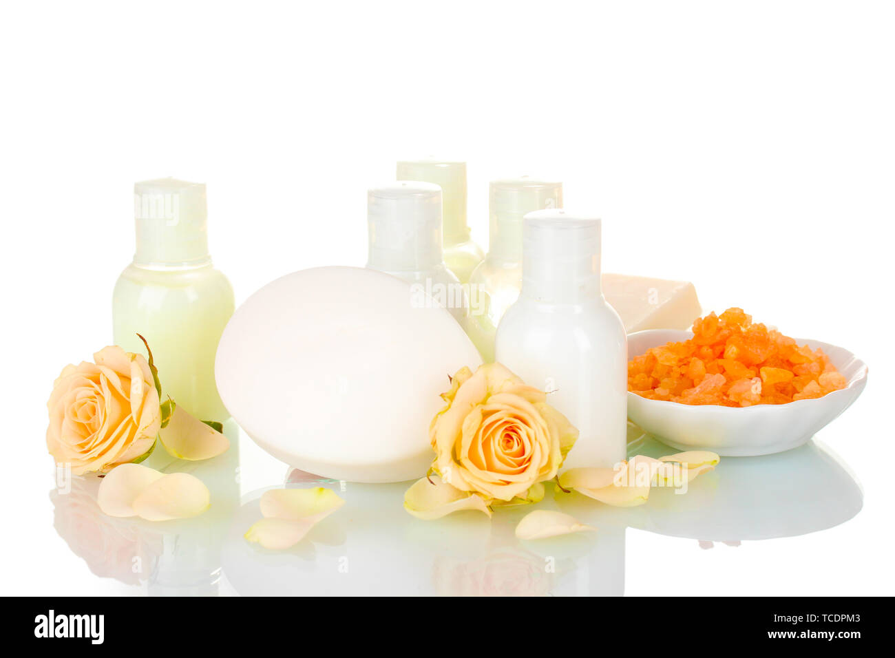 Hotel amenities kit on white background Stock Photo - Alamy
