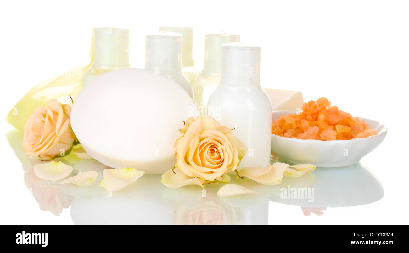 Hotel amenities kit on white background Stock Photo - Alamy