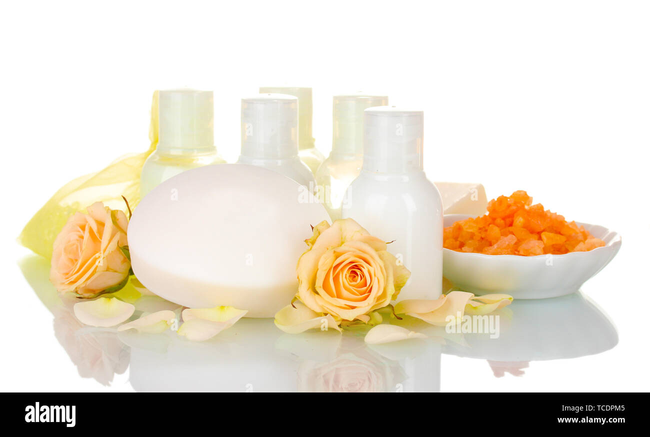 Hotel amenities kit on white background Stock Photo - Alamy