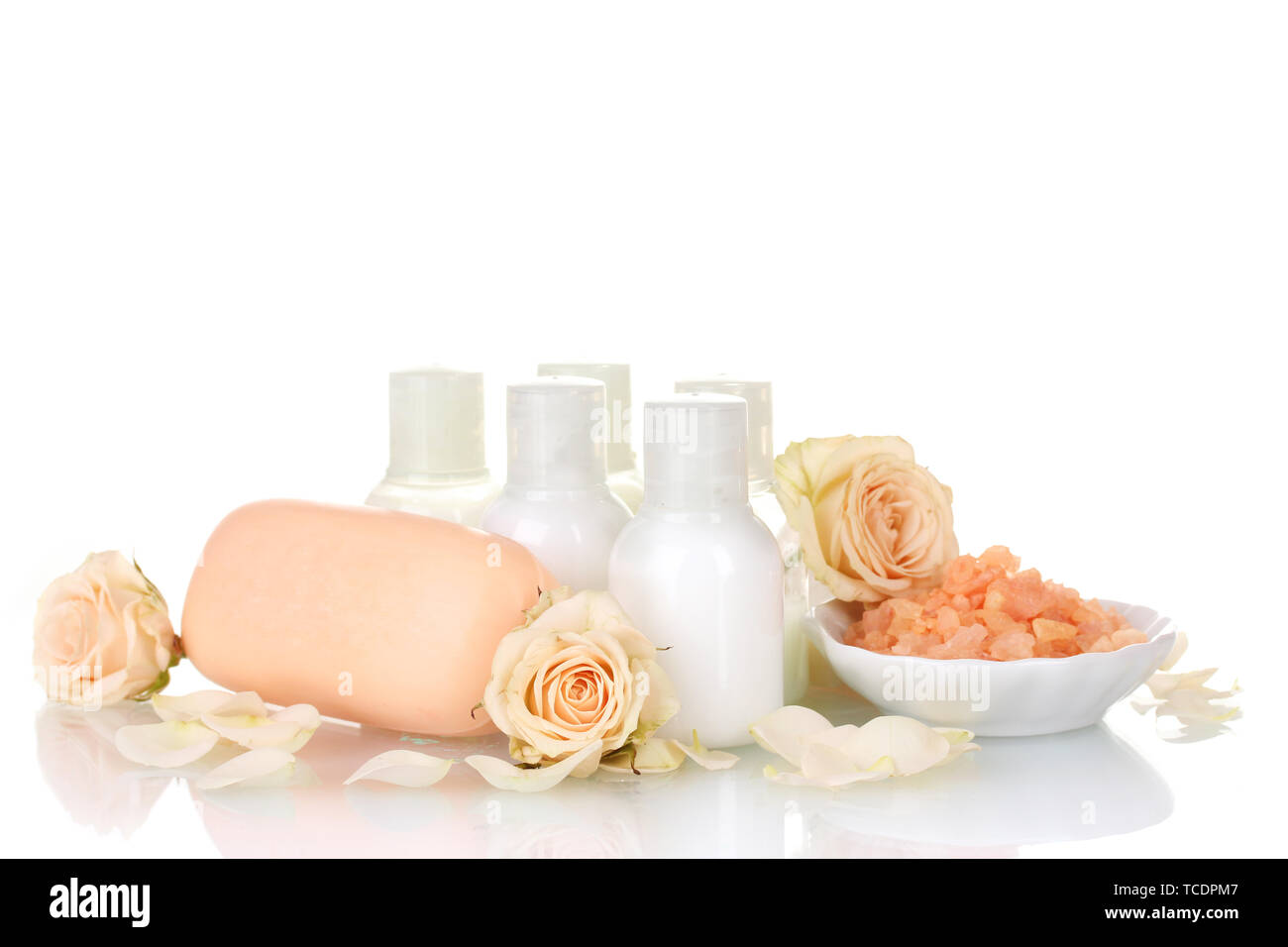 Hotel amenities kit on white background Stock Photo - Alamy