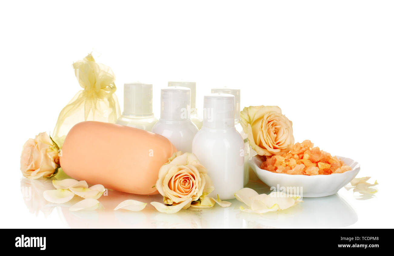 Hotel amenities kit on white background Stock Photo - Alamy